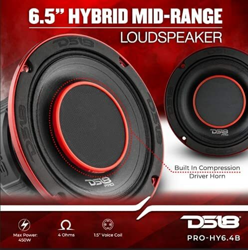 DS18 PRO-HY8.4B 8" Hybrid Mid-Range Car Audio Loudspeaker 500W 4 Ohm 1 ...