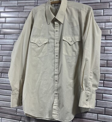 Ely Cattleman Mens XL Beige Pearl Snap Button Up Shirt work wear cowboy Vintage | eBay