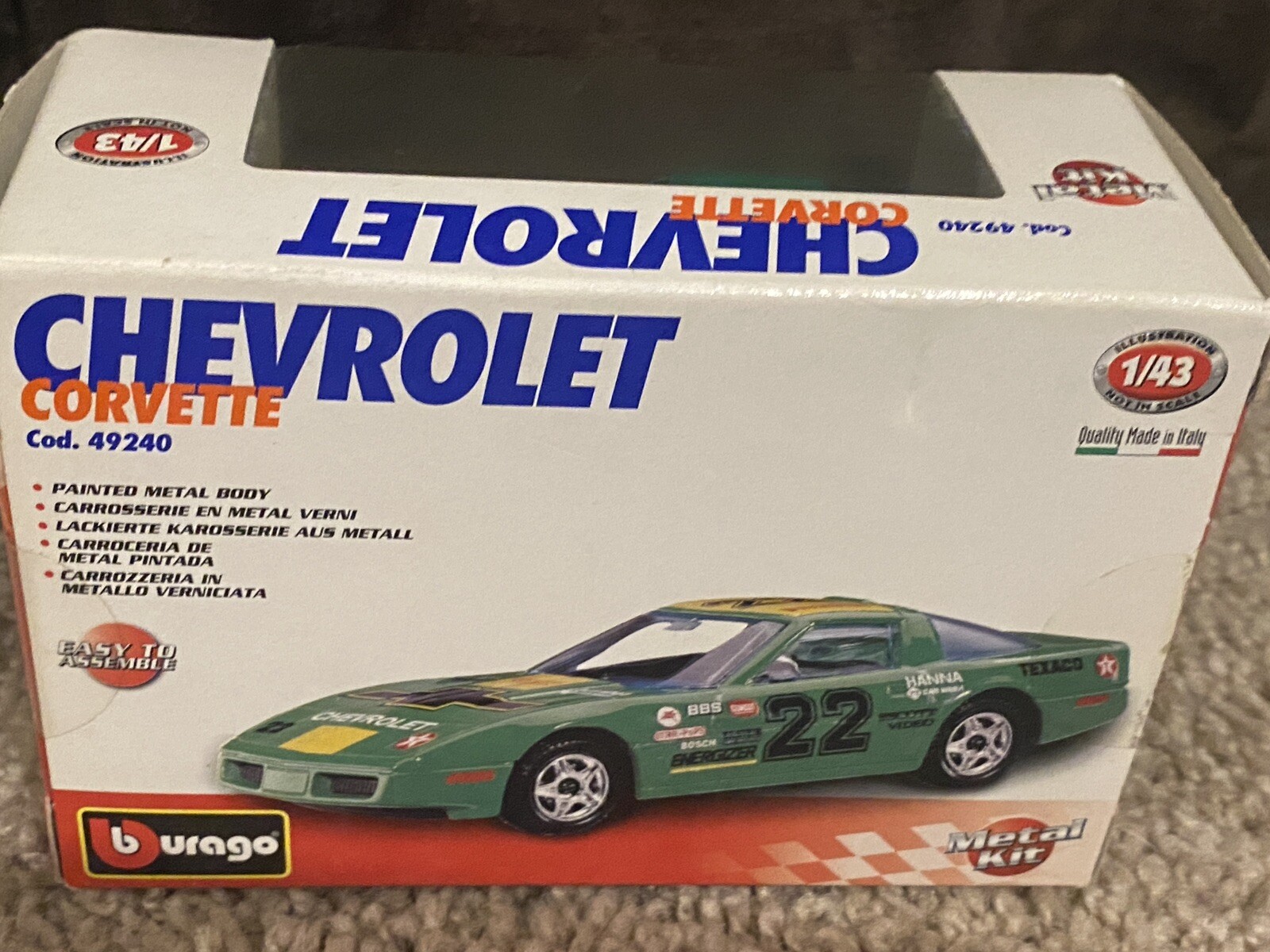 Burago Metal Model Kit 1:43 Scale Chevrolet Corvette Built Stickers In ...