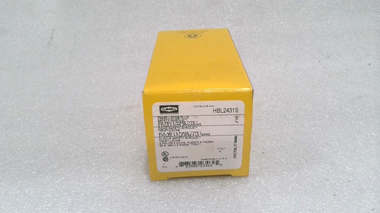 HUBBELL HBL2431S TWIST-LOCK PLUG, SAFETY-SHROUD, 20A, 480V, 3-PHASE ...