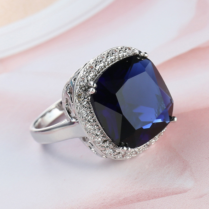 14*14mm Dark Blue Zirconia Princess Cut CZ 925 Silver Wedding Stylish ...