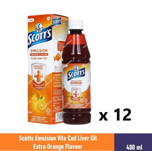 12x400ML Scotts Emulsion Vita Cod Liver Oil Extra Orange Flavour Immune ...