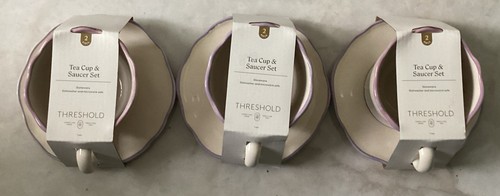 Lot of 3 Threshold Target Easter Stoneware Purple Rimmed Tea Cup and ...