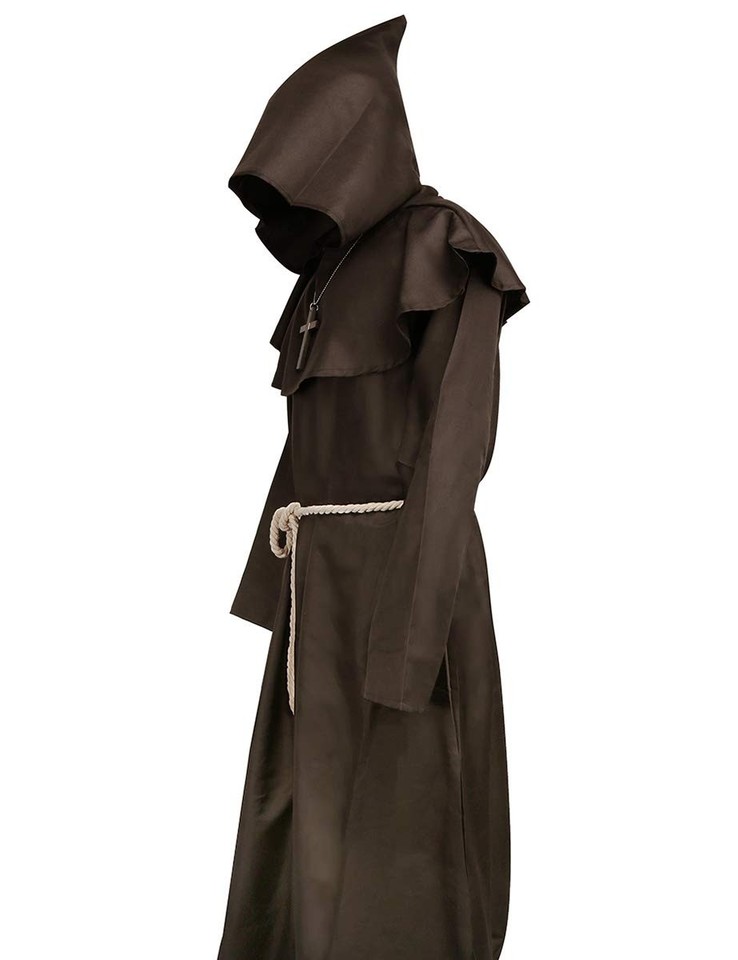 Medieval Monk Robe Renaissance Priest Cape Hooded Friar Cloak Costume ...