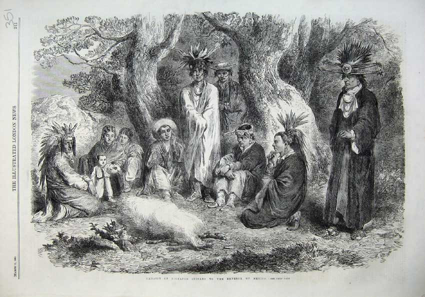 Old Antique Print Fine Art 1865 Embassy Kickapoo Indians Emperor Mexico ...