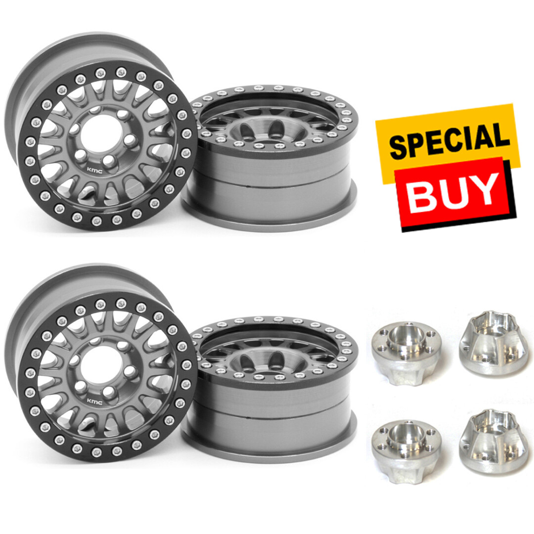 Vanquish 1.9 Alum KMC KM445 Impact Beadlock Wheels Grey (4) w/ SLW Whls ...