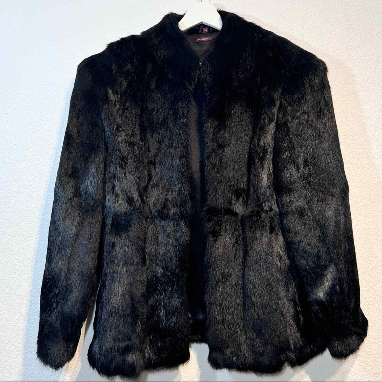 Genuine 100% Rabbit Fur • Size Large• Vintage Black Coat Jacket ...