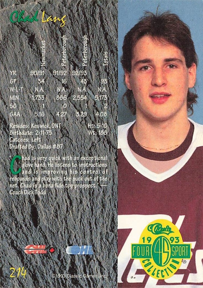 1993-94 Classic Four Sport Collection Chad Lang #214 | eBay