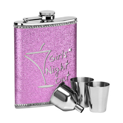 Travel Portable Pocket Hip Flask 8oz Hot Pink Steel "Girls Night Out ...