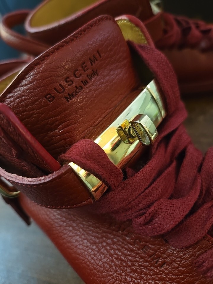 Buscemi Leather Sneakers Mens 42 US 9 Red 100MM Guts/Guts High Top Gold ...