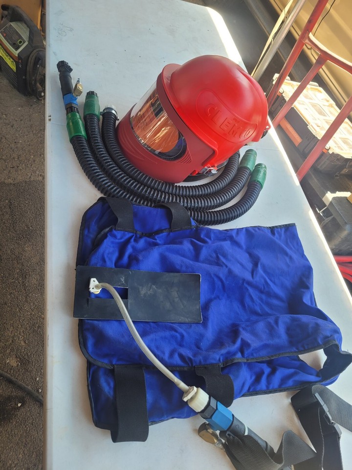 Clemco Apollo 600 Respirator Sandblasting Helmet w/ Clemco Vest READ ...