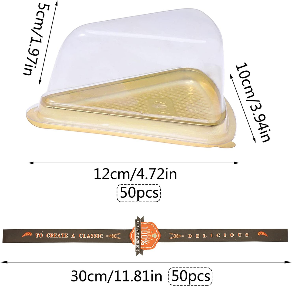 Cake Slices,50Pcs Triangle Dessert Cake Box,Clear Plastic Cake Slice ...