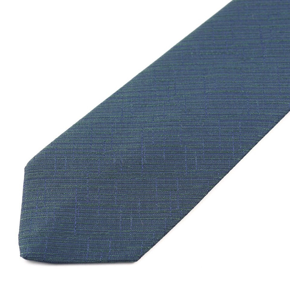 Luigi Borrelli Napoli Narrow 2.25" Blue and Green Hatched Check Silk ...