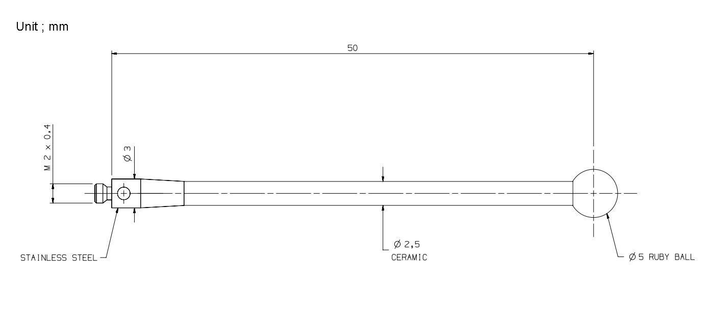 CMM Touch Probe Stylus M2 Thread 5mm Ruby Ball Tip L50mm Ceramic Rod A ...