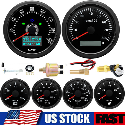 6 Gauge Set 85mm Boat GPS Speedometer 160MPH Tachometer 8000RPM with ...