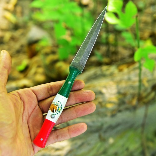 Double-Edged V42 Military Damascus steel Dagger boot Knife mexican flag ...
