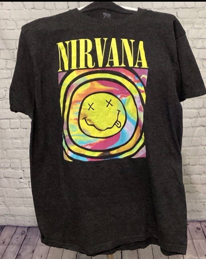 Nirvana Tee Smiley Face Band Logo Modern Graphic Blac… - Gem