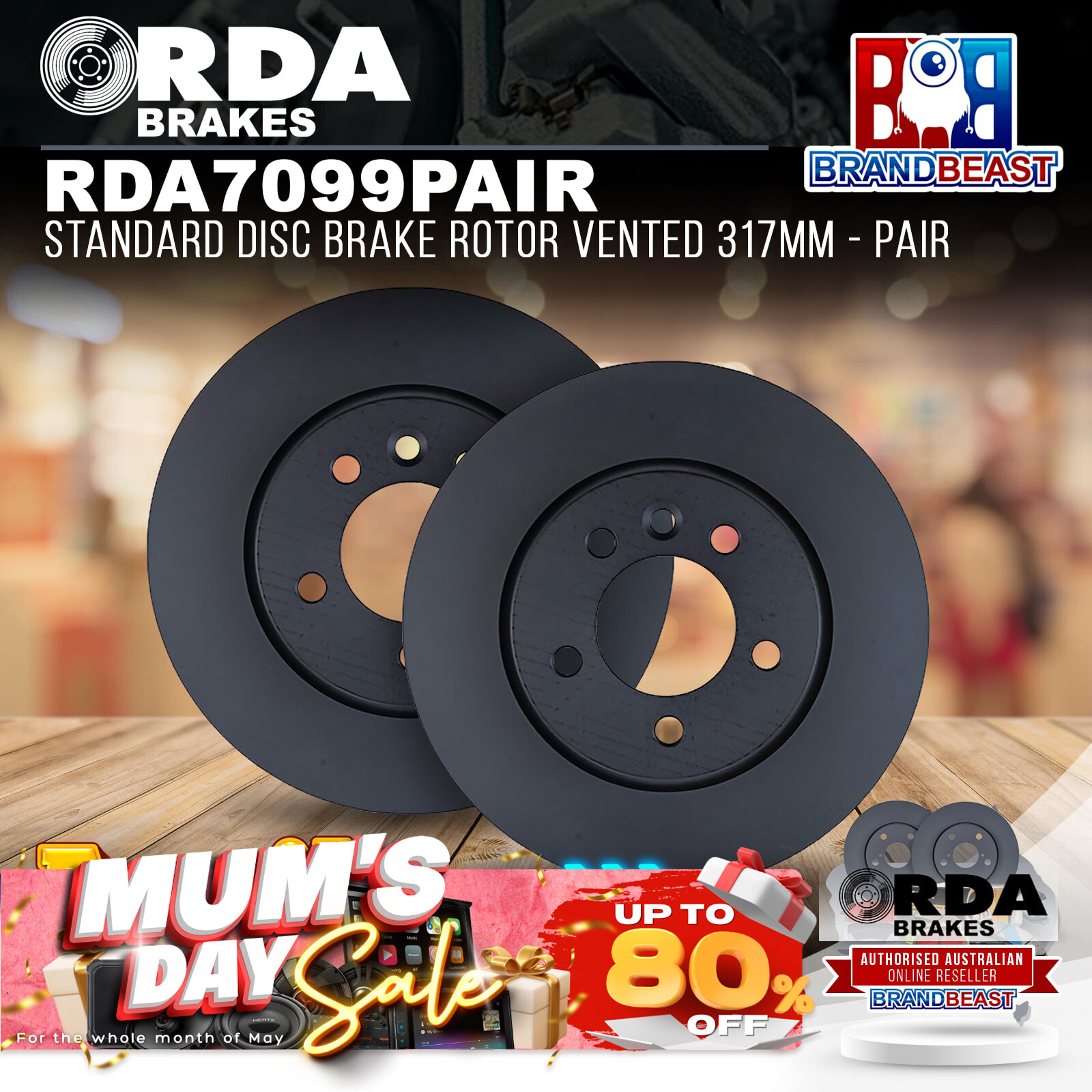 RDA Brakes RDA7099 Standard Disc Brake Rotor Vented 317mm - Pair | eBay