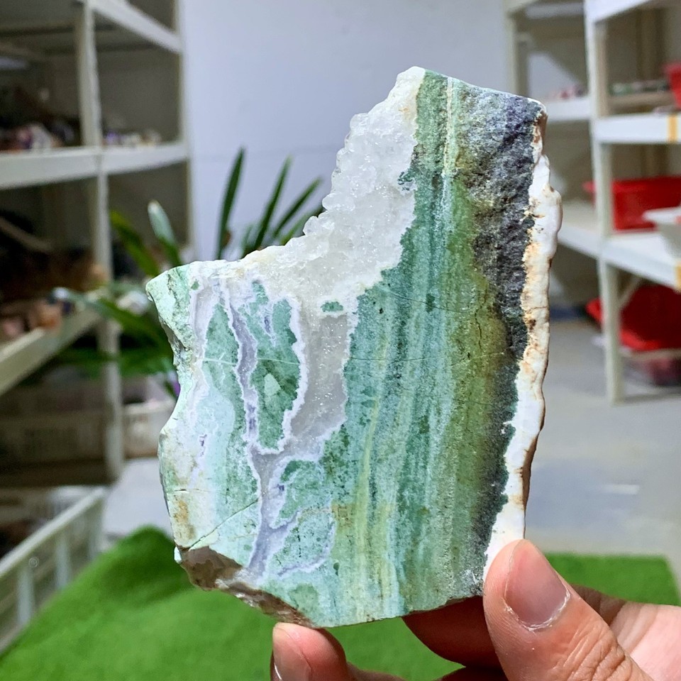 119G Natural green moss agate crystal raw stone flakes quart specimen ...