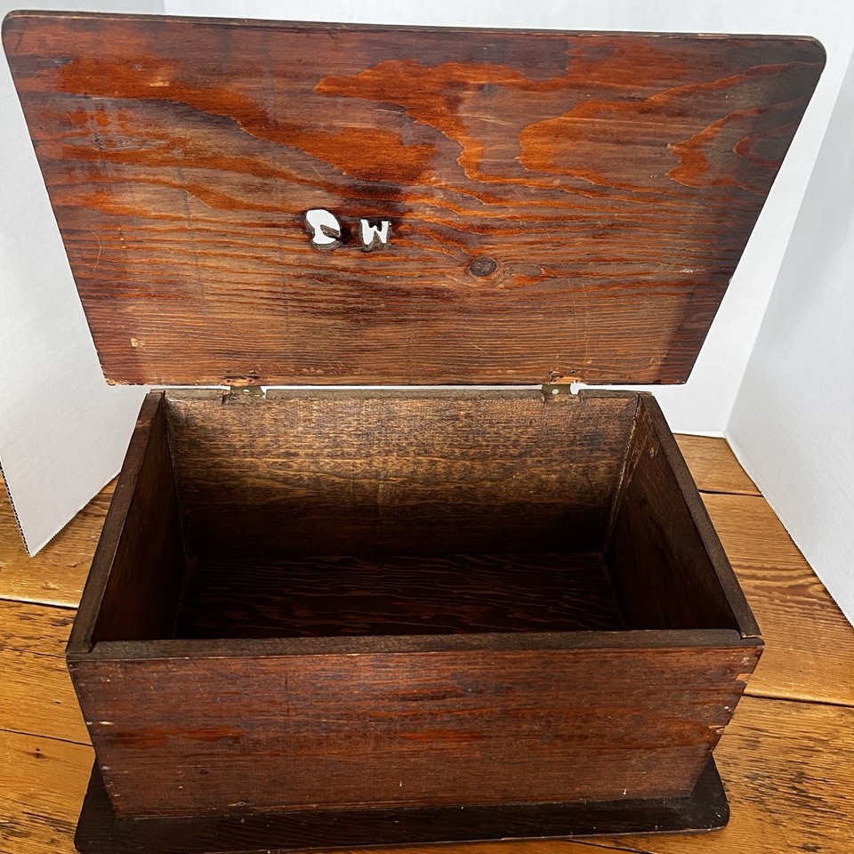 Early Antique Primitive Wooden Document Box 15x7x6" Initials Carved ...