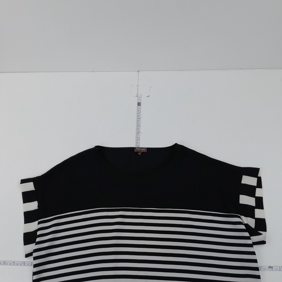 PHASE EIGHT Blouse Medium Black White Short Sleeve Top Round Neck ...