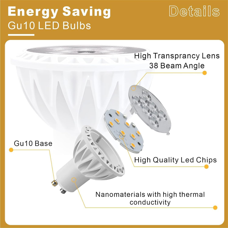 GU10 LED Bulb Dimmable 6 Pack, 38° Beam Angle 50W Equivalent Light ...