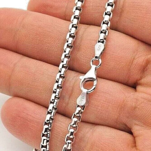 925 Sterling Silver Rhodium Plated 4mm Solid Round Box Chain Necklace ...