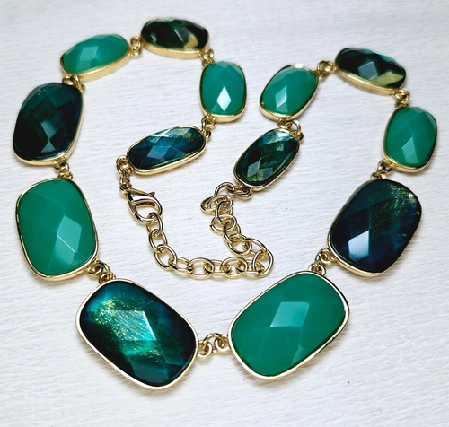 Modern Napier Necklace Opally & Sparkly Green Faceted Linked Stones | eBay