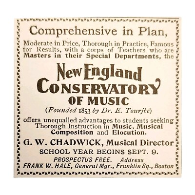 New England Conservatory Of Music 1897 Advertisement Victorian Boston ...