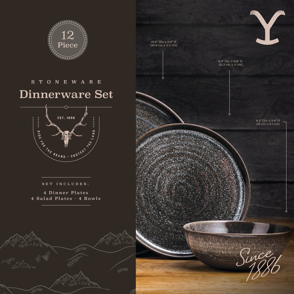 Yellowstone WML009R 12 Piece Ceramic Dinnerware Set, Rip Collection | eBay