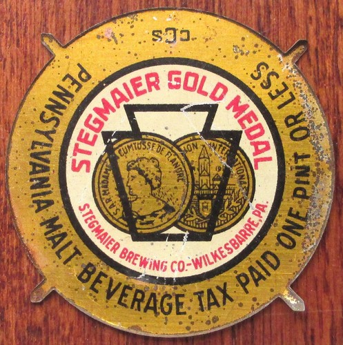 STEGMAIER GOLD MEDAL Beer Cork Bottle Cap Slug, Wilkesbarre PA Brewing ...