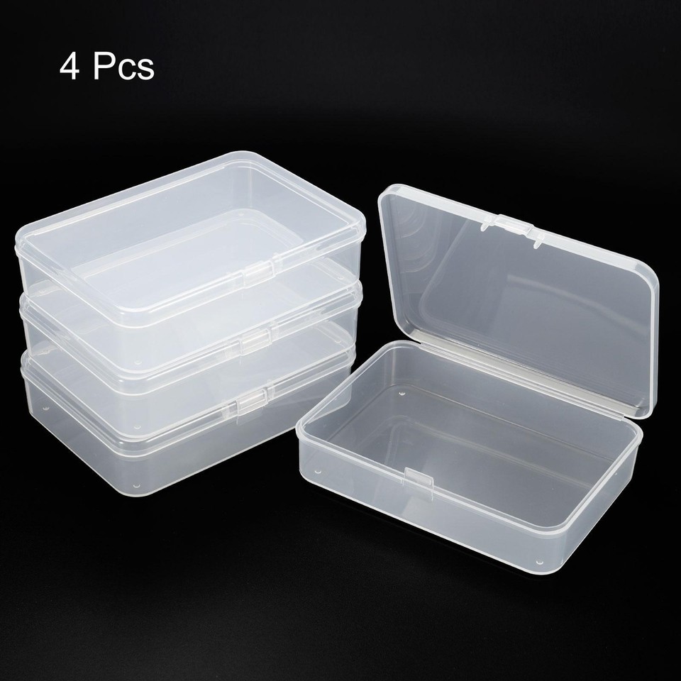 4pcs Clear Storage Container w Hinged Lid 105x75x25mm Plastic ...