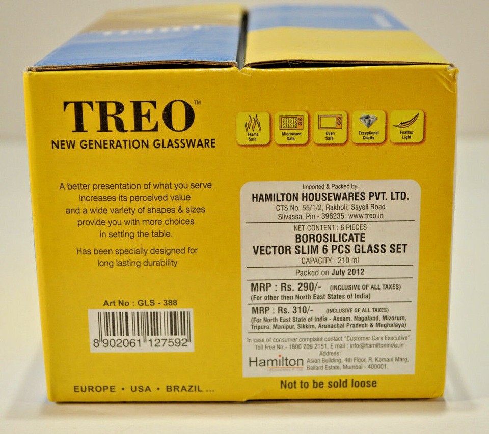 TREO Borosilicate Vector Slim 6 PCS Glass Set NEW | eBay