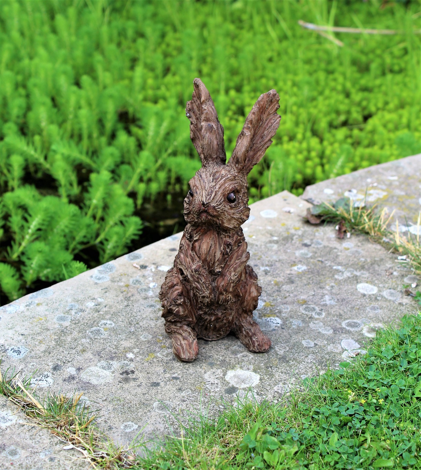 Garden Ornament Rabbit Hare Sculpture indoor outdoor Wood Effect 38cm ...