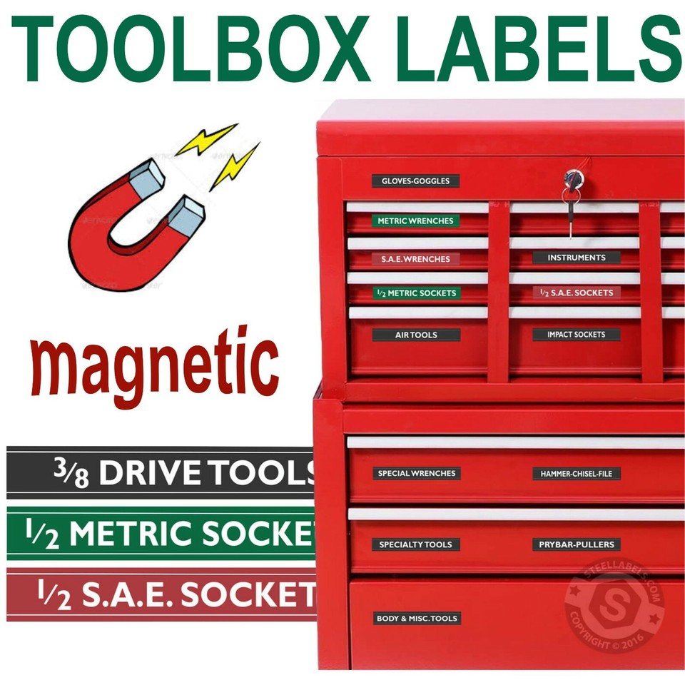 Magnetic Tool Chest Drawer Labels for Craftsman & Mechanics Organize ...