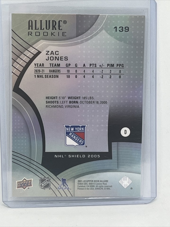 New York Rangers - Zac Jones - 21/22 UD Allure - NHL Shield 2005 Rookie ...