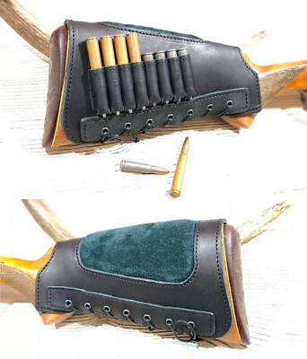 Leather Rifle Ammo Cartridge Buttstock Holder Cover Cheek Rest Padded 8 ...