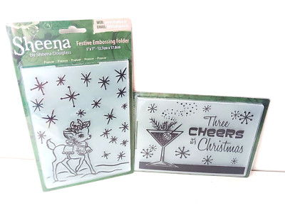 SHEENA DOUGLAS Embossing Folders 5"x7" Christmas Theme Lot of 2 Deer ...