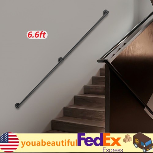 6.6ft Black Modern Wall Mounted Handrail Stair Railing Hand Rail for In ...