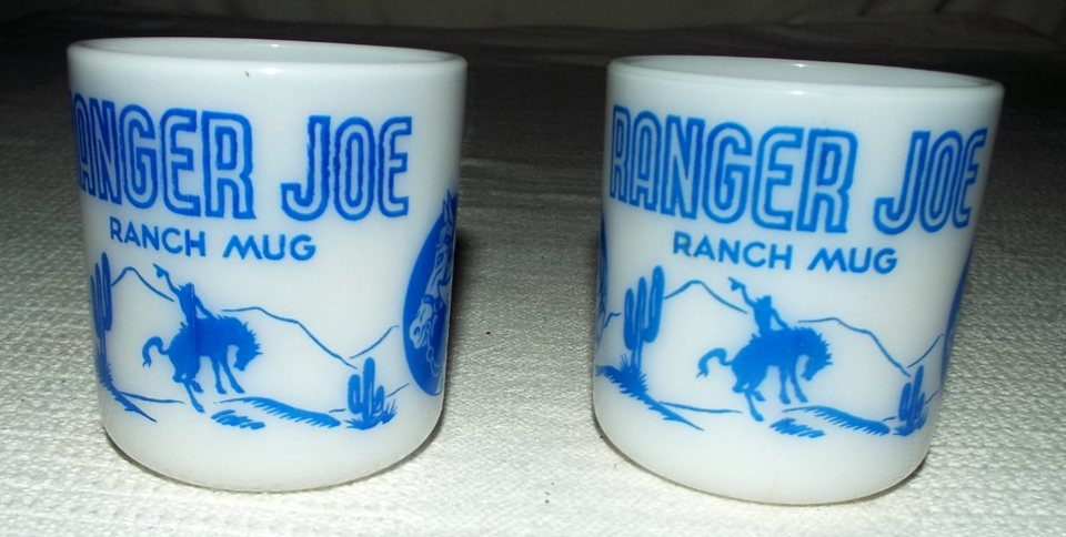 TWO VINTAGE RANGER JOE RANCH MUGS BLUE & WHITE READ!!!! | eBay