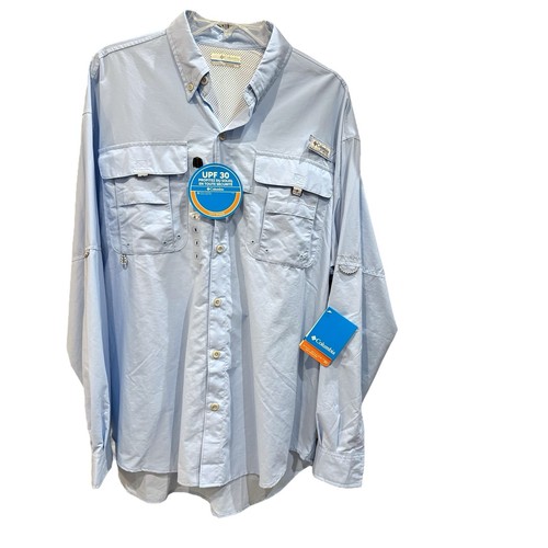 COLUMBIA Men’s M Light Blue PFG Long Sleeve Fishing Shirt UPF 30 Vented ...