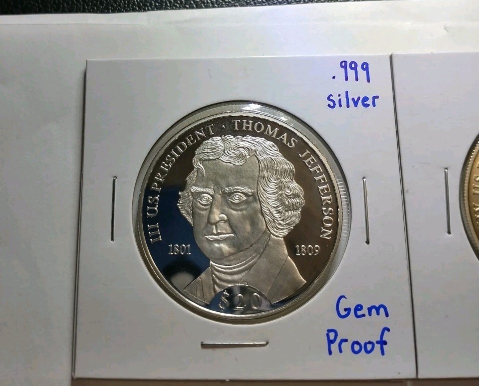 Jefferson And Eisenhower $20 999 Silver Proof Rounds DCAM Very Nice ...