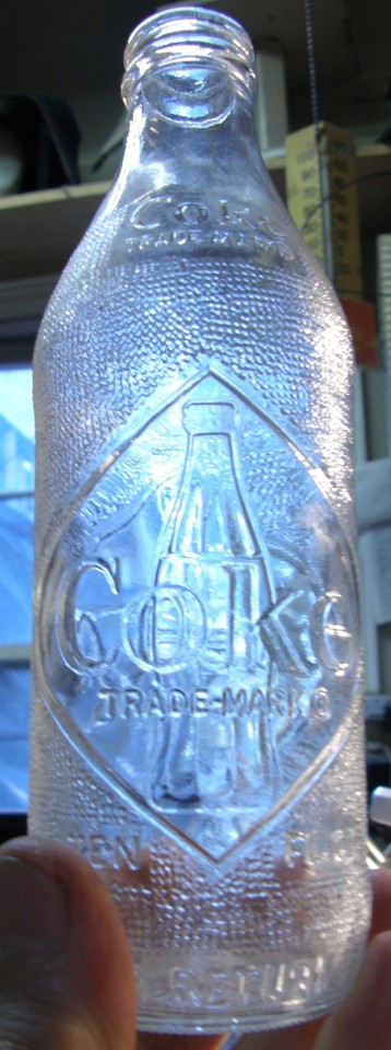 VINTAGE 10oz COCA COLA COKE CLEAR STRAIGHT SIDE DIAMOND BOTTLE NO ...