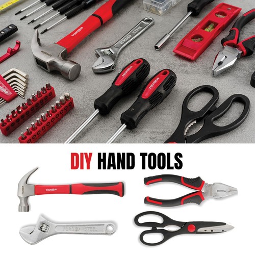 Red 56 Pcs Tool Kit For Home Repair Tool Set With Hammer, Screwdriver ...
