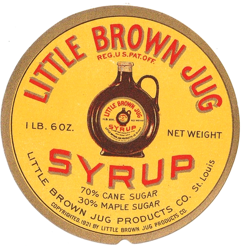 LITTLE BROWN JUG SYRUP LABEL Beautiful Vintage Brown Jug Bottle Cane ...