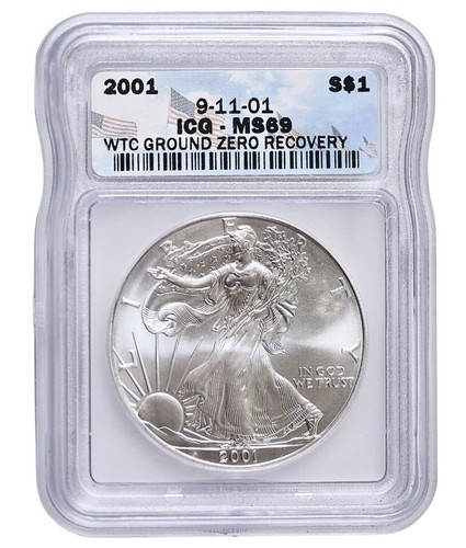 WTC Ground Zero Recovery 2001 American Silver Eagle 1oz Coin MS 69 ICG ...