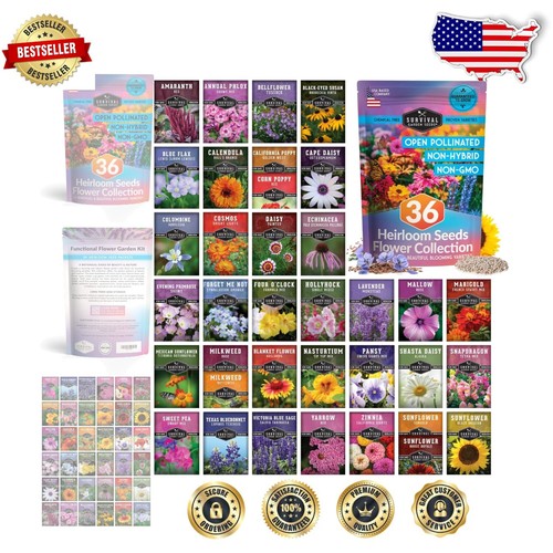 Vibrant 36 Variety Heirloom Seed Collection for Butterfly & Hummingbird ...