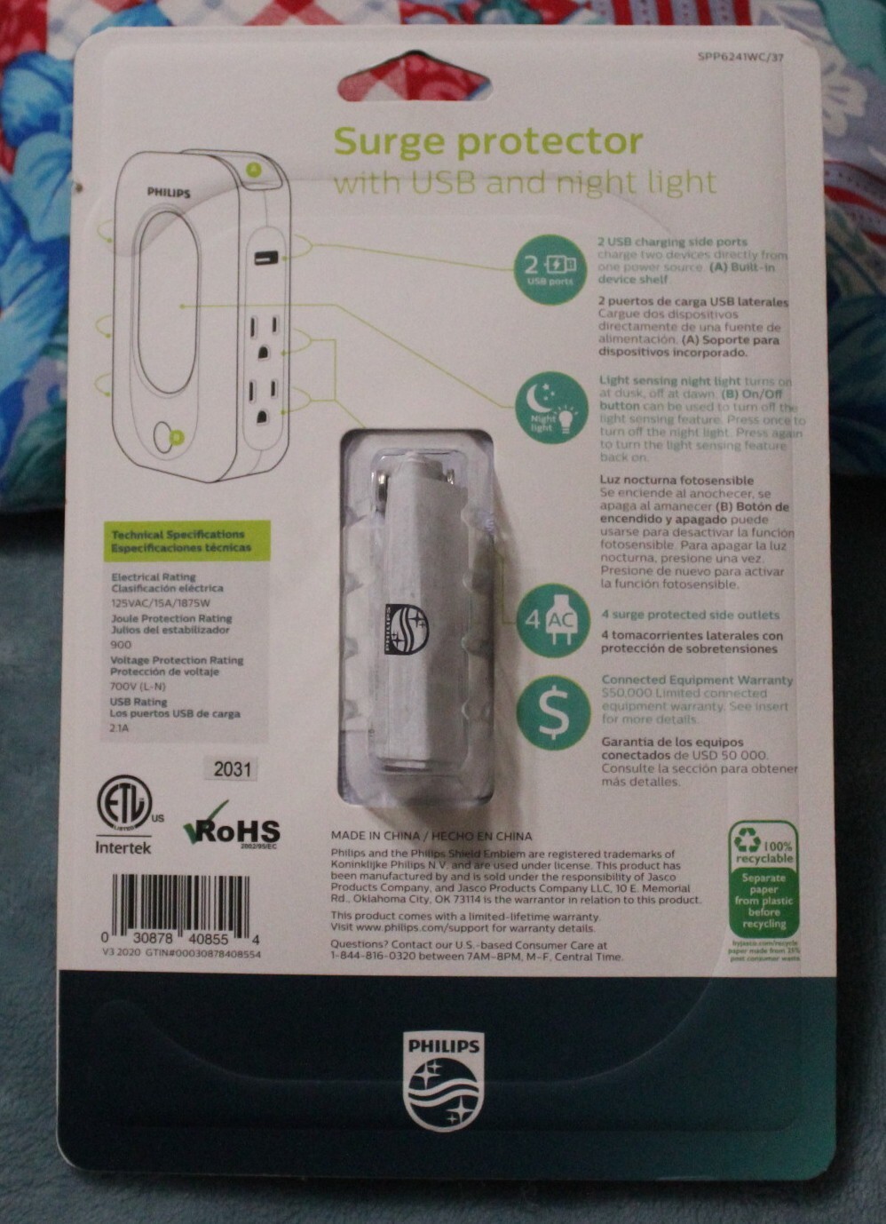 Philips Surge protector 900 joules with 2 USB ports 4 AC outlets ...