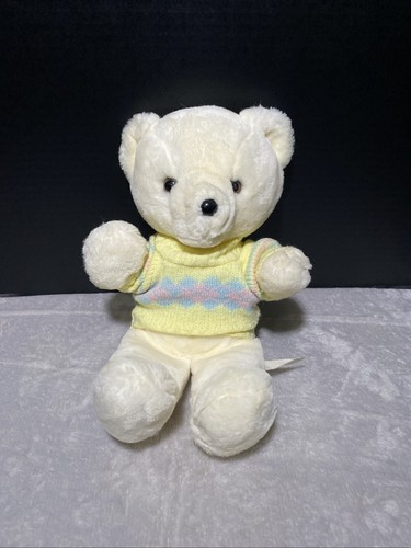 Vintage Eden Off White Teddy Bear Plush Yellow Sweater 13" Stuffed Toy ...