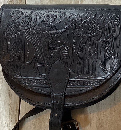 Black Emboss Leather Crossbody Purse Ancient Greek Vintage Saddlebag ...
